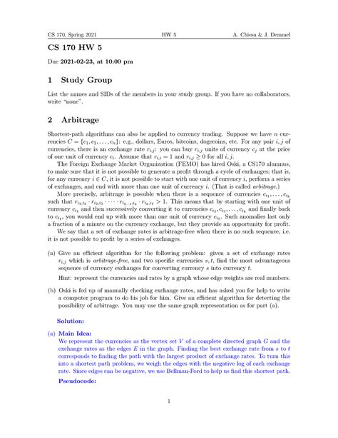 Hw05 Sol HW 5 Solution CS 170 HW 5 Due 2021 02 23 At 10 00 Pm 1 Study Group List The Names