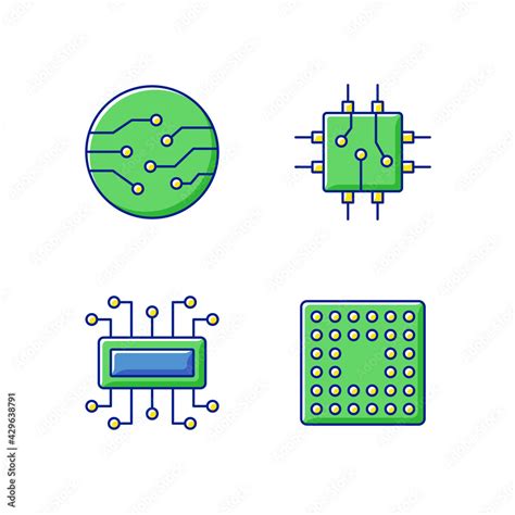 Microcircuits Rgb Color Icons Set Cpu Computer Motherboard Socket Types Circuit Board