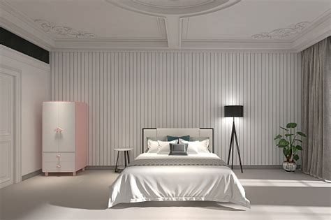 사진 프레임 침대 바닥 램프 및 실내 식물 3d 렌더가있는 침실 인테리어 디자인 0명에 대한 스톡 사진 및 기타 이미지 0명 3차원 형태 가구 Istock