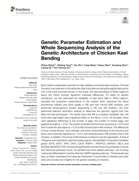 Pdf Genetic Parameter Estimation And Whole Sequencing Analysis Of The Genetic Architecture Of