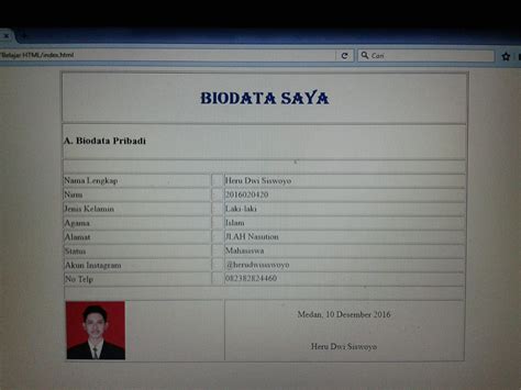 Membuat Biodata Sederhana Dengan Coding Html 5 ~ Pemrograman Dan Algoritma