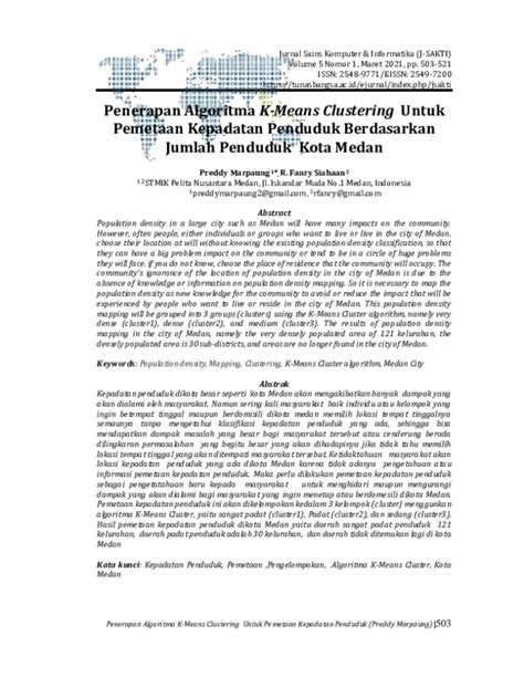 Pdf Penerapan Algoritma K Means Clustering Untuk Pemetaan Kepadatan Penduduk Berdasarkan