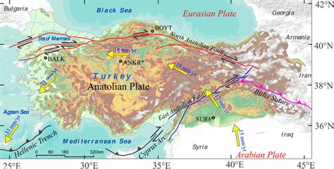 Large Scale Tectonic Features Of The Turkey The Yellow Arrows Show
