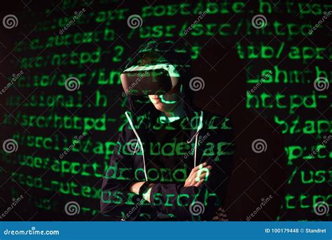 Double Exposure Of A Caucasian Man And Virtual Reality Headset Is Presumably A Gamer Or A Hacker