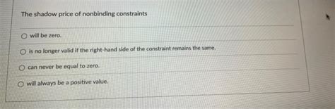 Solved The Shadow Price Of Nonbinding Constraints O Will Be