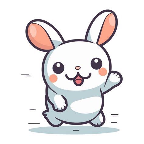 바탕에 고립되어 달리는 귀여운 토끼 ⁇ 터 만화 캐릭터 일러스트레이션 프리미엄 벡터