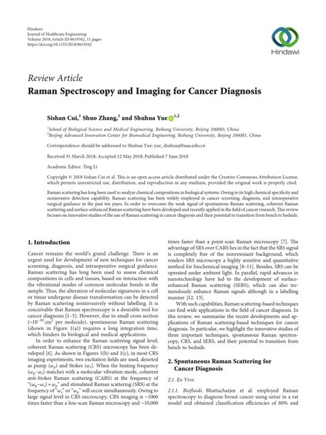 Pdf Raman Spectroscopy And Imaging For Cancer Diagnosis