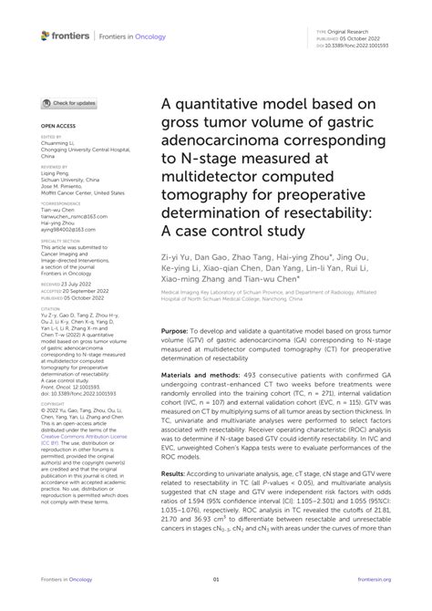 Pdf A Quantitative Model Based On Gross Tumor Volume Of Gastric Adenocarcinoma Corresponding