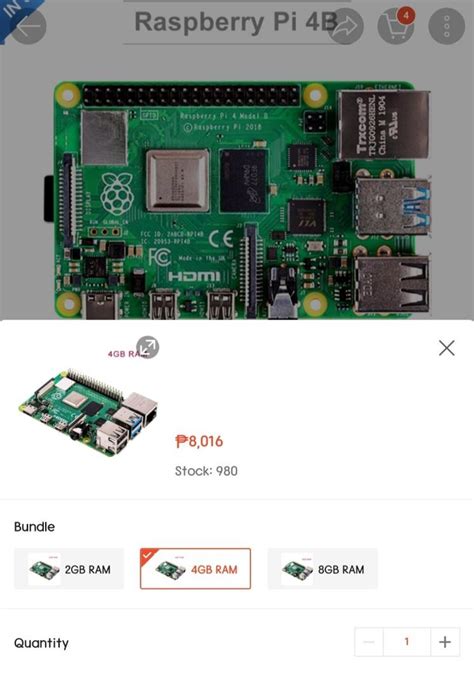 Raspberry Pi 4 Model B 4GB RAM Computers Tech Parts Accessories Other Accessories On
