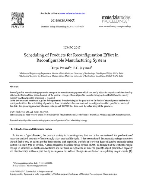Pdf Scheduling Of Products For Reconfiguration Effort In