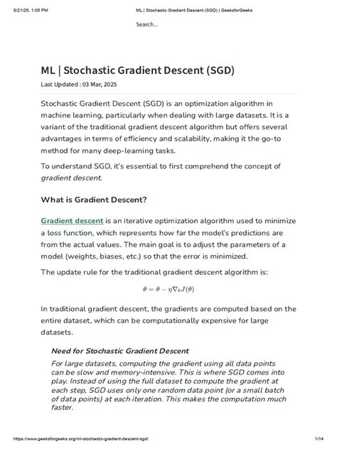 Ml Stochastic Gradient Descent Sgd Geeksforgeeks Pdf Learning