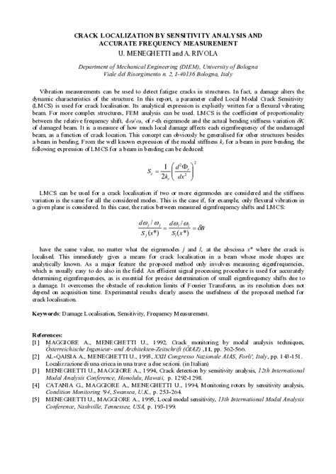 Pdf Crack Localization By Sensitivity Analysis And Accurate Frequency Measurement
