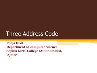 Three Address Code PPTX Programming Languages Computing