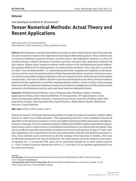 pdf tensor numerical methods actual theory and recent applications
