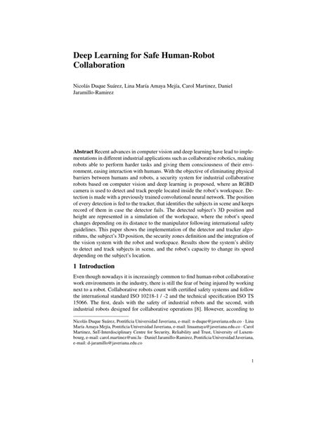 (PDF) Deep Learning for Safe Human-Robot Collaboration