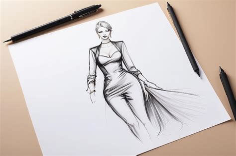 Premium Photo Fashion Design Sketch Mockup Blank White Space For Your Design
