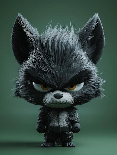 Premium Photo Fierce Black Chibi Wolf Character Art With Yellow Eyes