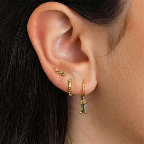 18k Gold Baguette Peridot Chloe Hoop Earring Set Eyrful Artistry