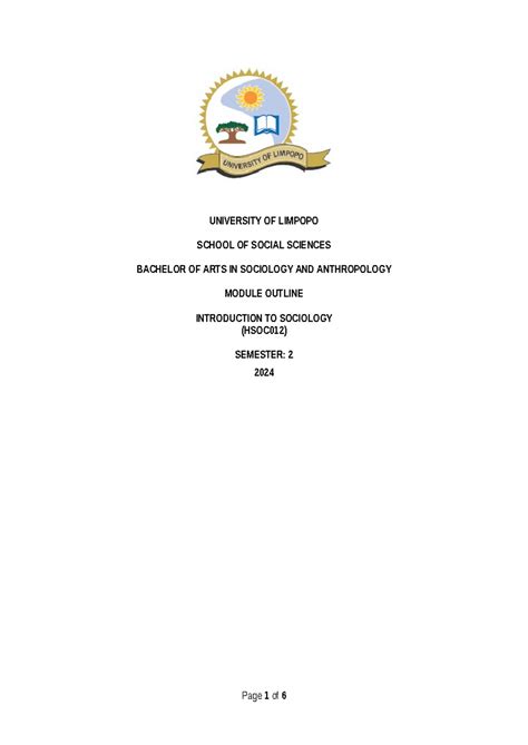 Hsoc012 Module Outline Dsa University Of Limpopo School Of Social Sciences Bachelor Of Arts In