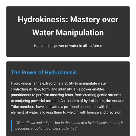 Hydrokinesis Mastery Over Water Manipulation