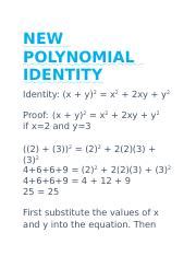 Polynomial Identities And Proofs Polynomial Identities And Proofs New Polynomial