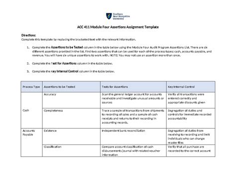 Acc 411 Module Four Assertions Assignment Template 1 Complete The