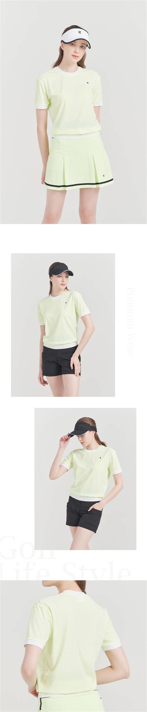 클리브랜드 골프웨어 클리브랜드골프 전체 펀칭소재 립배색 라운드넥 여성 반팔 골프티셔츠골프웨어cgwts32633