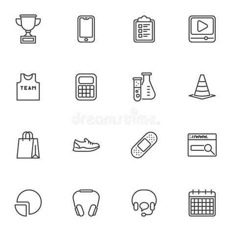 Basic Ui Line Icons Set Outline Vector Symbol Collection Stock Vector