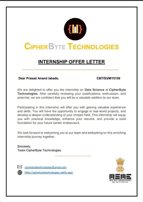 Internship Cipherbytetechnologies Careergrowth Excited Prasad