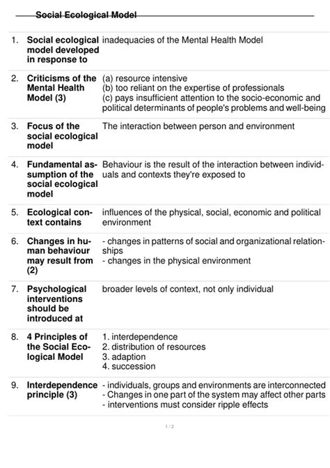 Summary Social Ecological Model Theoretical Framework In Community