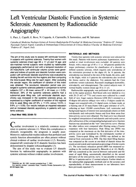 Pdf Left Ventricular Diastolic Function In Systemic Sclerosis Assessment By Radionuclide