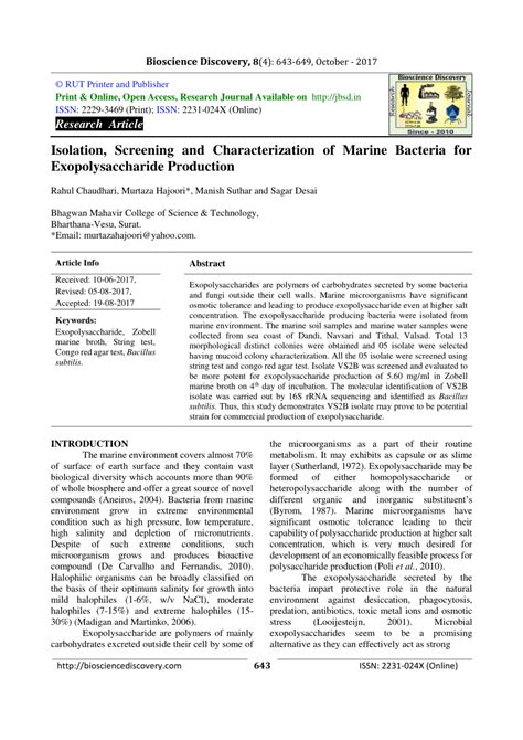 Pdf Isolation Screening And Characterization Of Marine Bacteria For