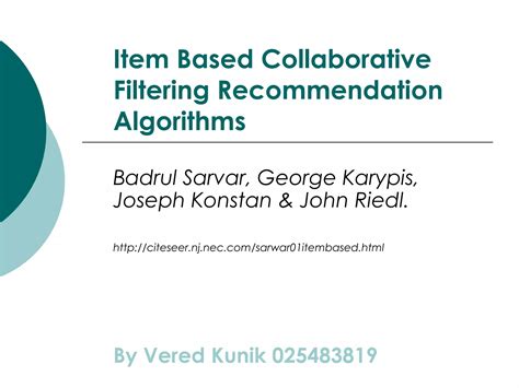Item Basedcollaborativefilteringrecommendationalgorithms Ppt