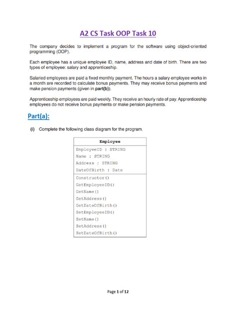 A2 Cs Task 10 Oop Solved Pdf