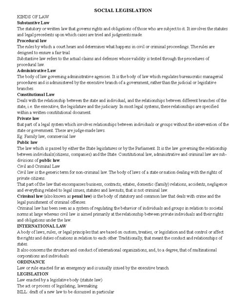 Social Legislation Collected Assignment Social Legislation Kinds Of