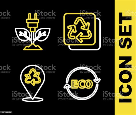 세트 라인 재활용 에코 건강한 식품 라벨 잎 아이콘에 전기 절약 플러그 벡터 0명에 대한 스톡 벡터 아트 및 기타 이미지 0명 녹색 다중 색상 Istock