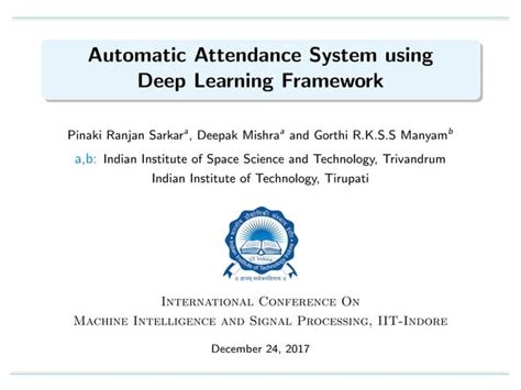 Automatic Attendance System Using Deep Learning Framework Pdf