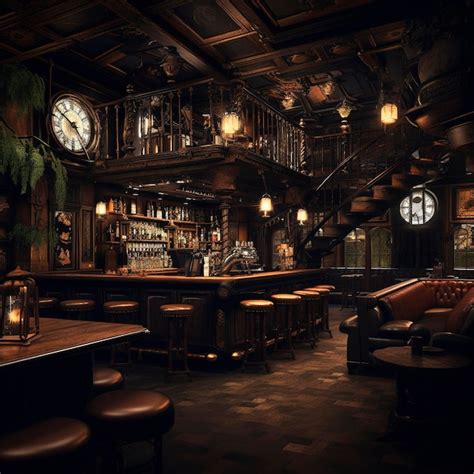 Premium Ai Image Elegant Pub Wallpaper Dark Background Earthy Colors