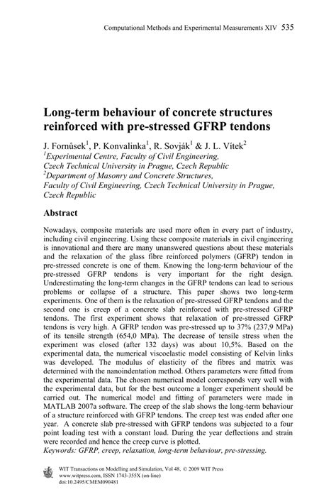 Pdf Long Term Behaviour Of Concrete Structures Reinforced With Pre Stressed Gfrp Tendons