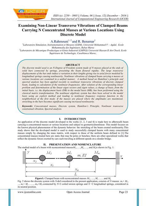 Examining Non Linear Transverse Vibrations Of Clamped Beams Carrying N Concentrated Masses At