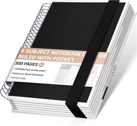 Yoment B5 5 Subject Notebook With Removable Dividers College Ruled Hardcover