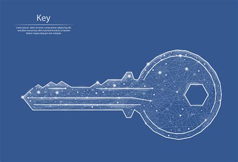 삼각형과 기하학적 모양으로 구성된 선과 점의 형태로 키의 낮은 폴리 벡터 그림 3d 다각형 공간 아파트 집 또는 안전의 자물쇠 열쇠 열쇠에 대한 스톡 벡터 아트 및 기타