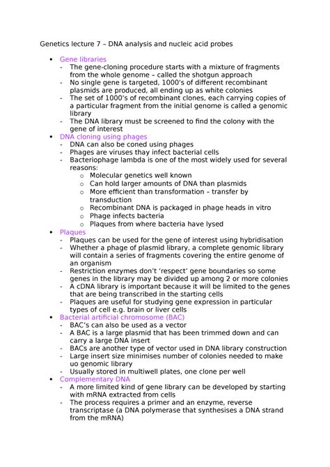 Genetics Lecture Notes Genetics Lecture DNA Analysis And Nucleic Acid Probes Gene