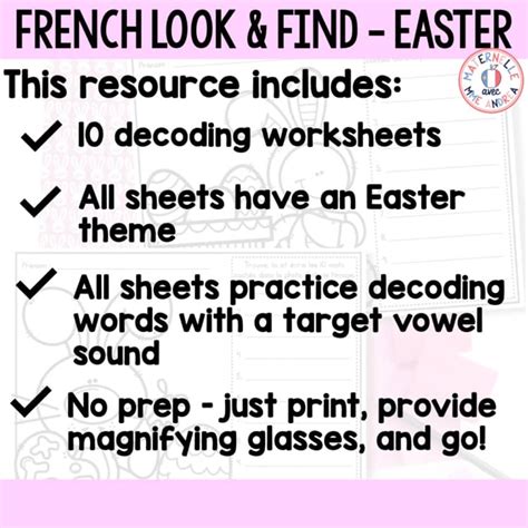 French Easter Decoding Worksheets Pâques Look And Find Phonics Writing