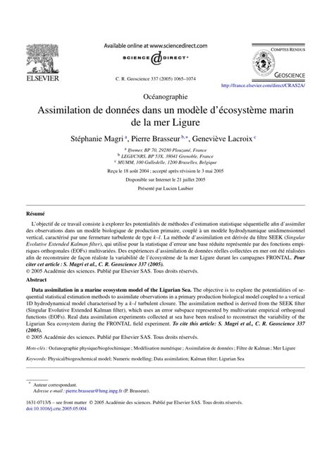 Pdf Data Assimilation In A Marine Ecosystem Model Of The Ligurian Sea