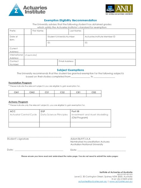 Fillable Online Cbe Anu Edu Exemption Eligibility Recommendation Part I Part Ii And Fax