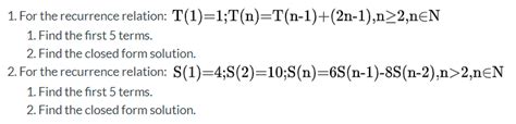 Solved 1 For The Recurrence Relation