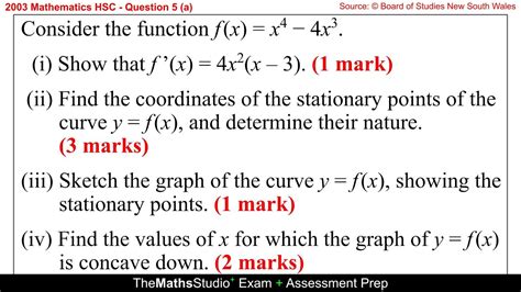 2003 Maths 2u Hsc Q5a Find Stationary Inflection Points And Determine Their Nature Given Fxx⁴