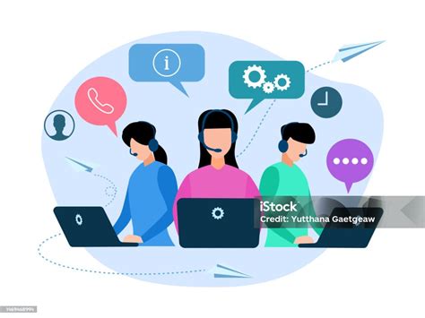 콜센터 직원 고객 서비스 핫라인 온라인으로 고객에게 조언을 제공하십시오 전 세계 지원 고객을 위한 아이템 경영자에 대한 스톡 벡터 아트 및 기타 이미지 Istock