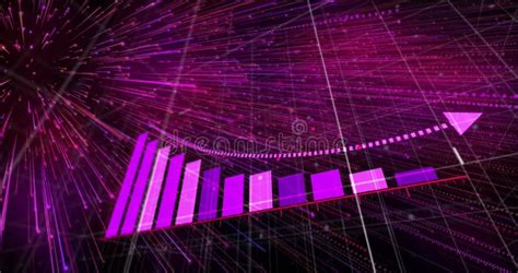 Animation Of Dynamic Lines And Dots On Purple Bar Graph For Data Analysis Concept Stock Footage